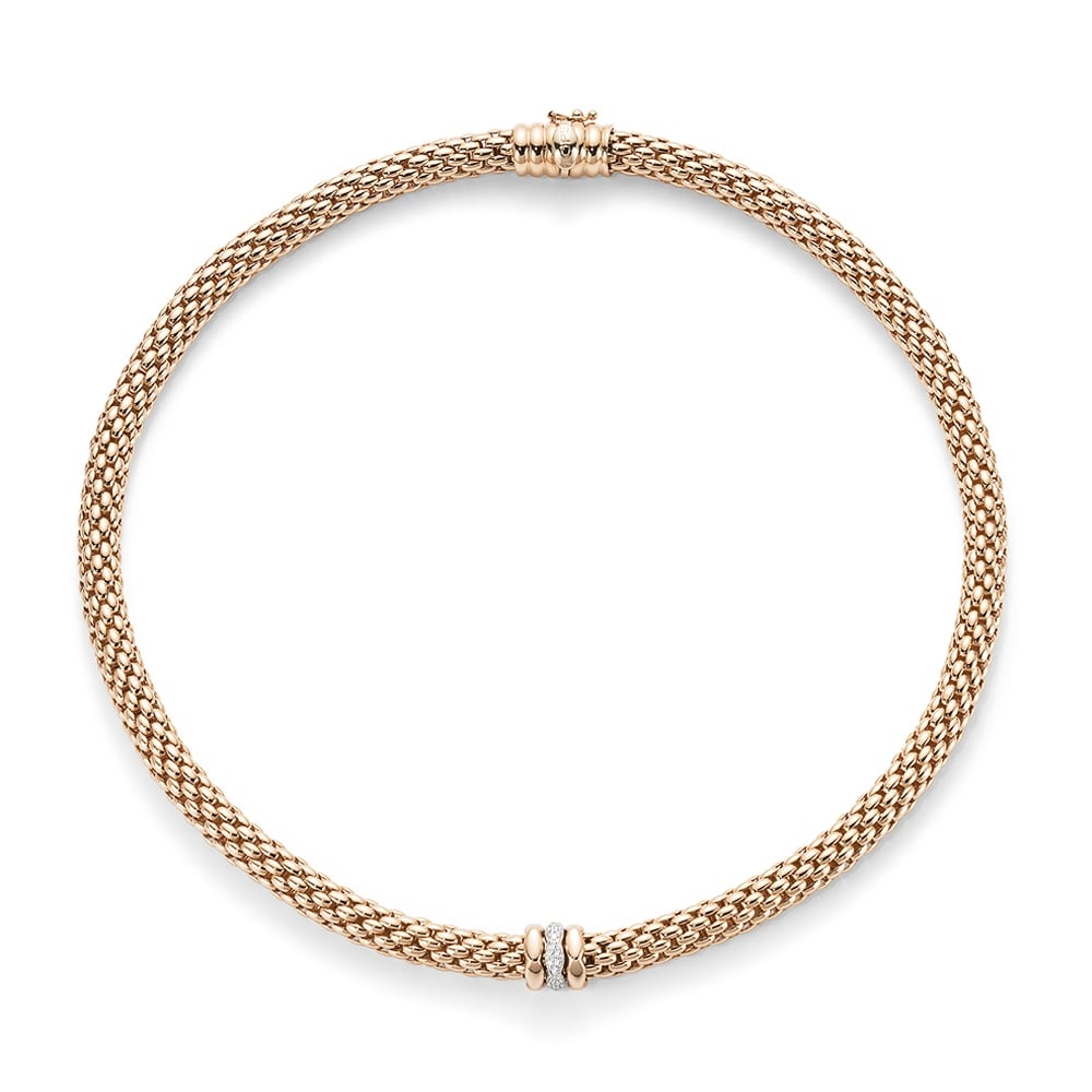 Fope Flex-It Niue 18ct Rose Gold Diamond Set Rondel Necklace ...